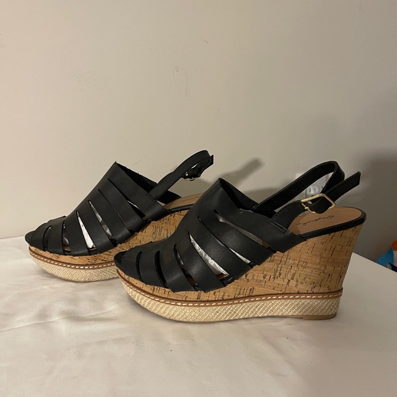 Qupid | Shoes | Qupid Black Wedge Sandal | Poshmark